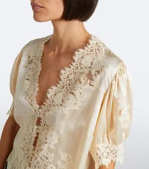 DÔEN Idella Lace-trimmed Silk Satin Top - Beige