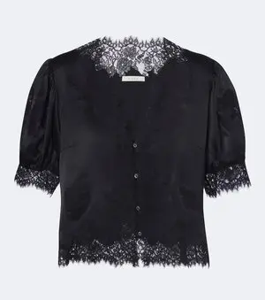 DÔEN Idella Lace-trimmed Silk Satin Top - Black