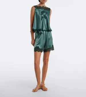 DÔEN Irsa Lace-trimmed Silk Satin Shorts