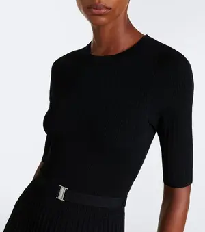 Veronica Beard Elthea Belted Ribbed-knit Midi Dress - Black