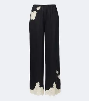 DÔEN Lavon Lace-trimmed Silk Satin Straight Pants