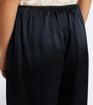 DÔEN Lavon Lace-trimmed Silk Satin Straight Pants