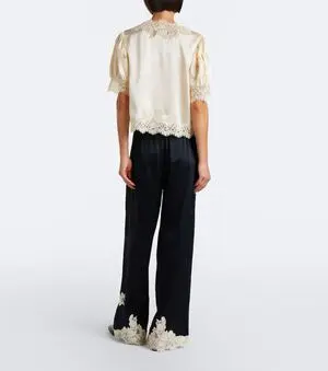 DÔEN Lavon Lace-trimmed Silk Satin Straight Pants