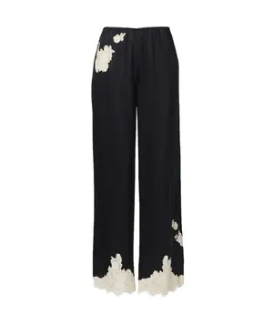 DÔEN Lavon Lace-trimmed Silk Satin Wide-leg Pants - Black