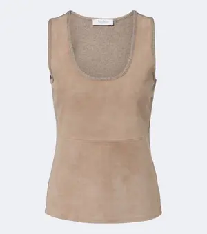 Max Mara Wool And Cashmere-paneled Suede Top - Beige