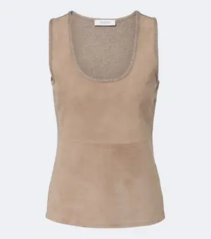 Max Mara Paneled Suede And Wool-cashmere Blend Top - Beige