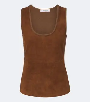 Max Mara Wool And Cashmere-paneled Suede Top - Brown