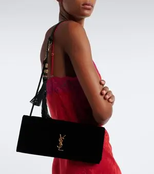 Saint Laurent Kate Small Leather-lined Velvet Clutch