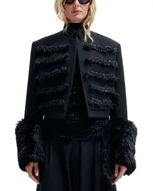DARKPARK Napoleon Wool-blend Faux Fur Trim Jacket - Black