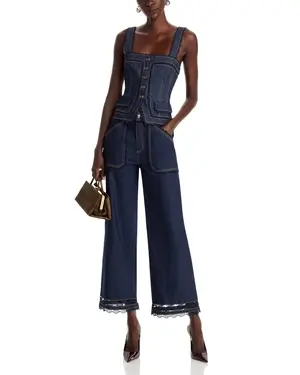 Cinq À Sept Benji Guipure Lace Trim Mid Rise Wide Leg Jeans