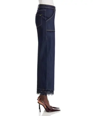 Cinq À Sept Benji Guipure Lace Trim Mid Rise Wide Leg Jeans
