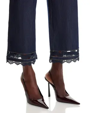 Cinq À Sept Benji Guipure Lace Trim Mid Rise Wide Leg Jeans