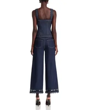 Cinq À Sept Benji Guipure Lace Trim Mid Rise Wide Leg Jeans