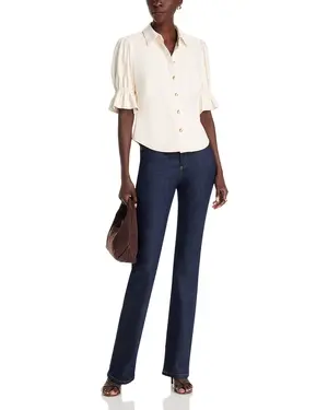 Cinq À Sept Fiona Lite Faux Leather Flare Cuff Top - Ivory