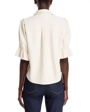 Cinq À Sept Fiona Lite Faux Leather Flare Cuff Top - Ivory