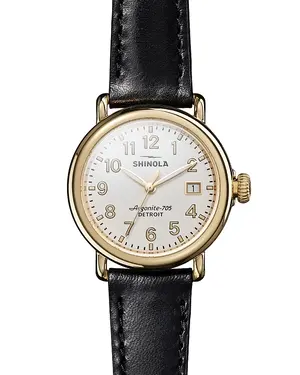 Shinola Runwell 3hd Leather Strap Watch, 36mm - White/black