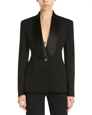 Versace Wool Stretch Satin Lapel Jacket - Black