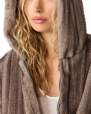 Steve Madden Mavis Zip Front Hooded Jacket - Silver Green