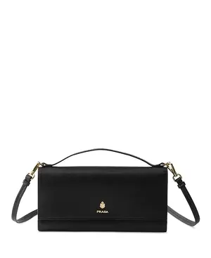 Prada Leather Wallet With Shoulder Strap - Black