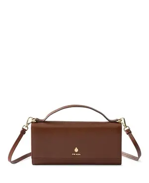 Prada Leather Wallet With Shoulder Strap - Brown