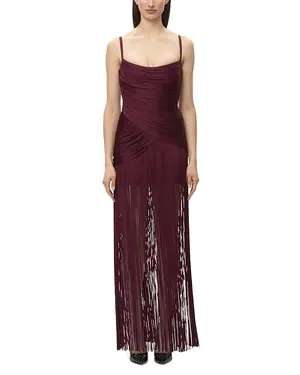 Herve Leger The Carly Draped Fringe Gown - Deep Red