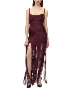 Herve Leger The Carly Draped Fringe Gown