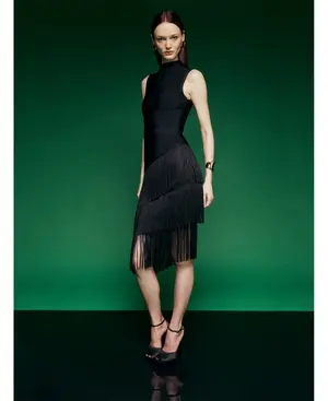 Herve Leger The Cassi Fringe Hem Dress - Black