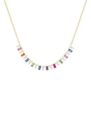 Meira T 14k White & Yellow Rainbow Sapphire & Diamond Droplet Necklace, 16 - Gold