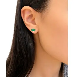 Meira T 14k Yellow Emerald & Diamond Leaf Cluster Stud Earrings