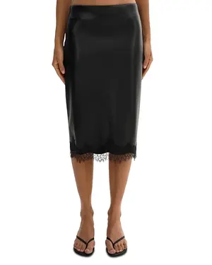 LAMARQUE Sonja Lace Trim Faux Leather Skirt - Black