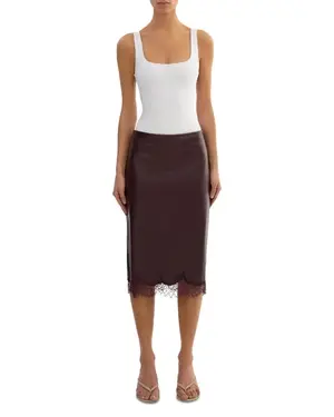 LAMARQUE Sonja Lace Trim Faux Leather Skirt