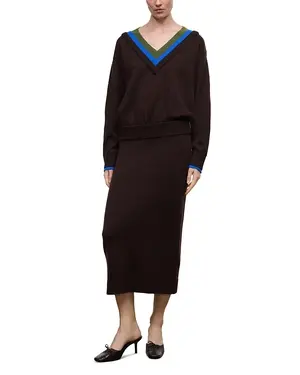 Staud Normandy Merino Wool Midi Sweater Dress - Dark Oak Multi