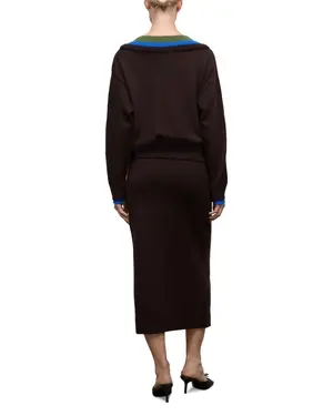 Staud Normandy Merino Wool Midi Sweater Dress - Dark Oak Multi