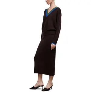 Staud Normandy Merino Wool Midi Sweater Dress - Dark Oak Multi