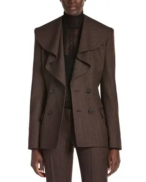 Alexander McQueen Wool Pinstripe Waterfall Collar Jacket