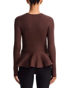 Aqua Ribbed Peplum Hem Top Exclusive