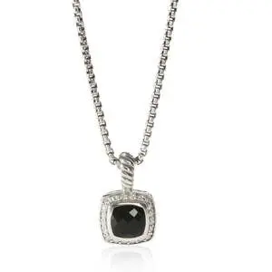David Yurman Sterling Silver Onyx And Diamond Petite Albion Pendant - Sterling_silver