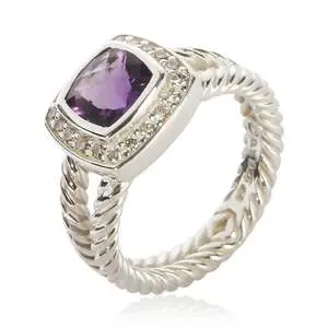 David Yurman Sterling Silver Amethyst And Diamond Petite Albion Ring