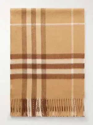Burberry Fringed Checked Cashmere Scarf - Beige