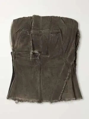 Rick Owens Paneled Frayed Stretch-denim Top - Gray