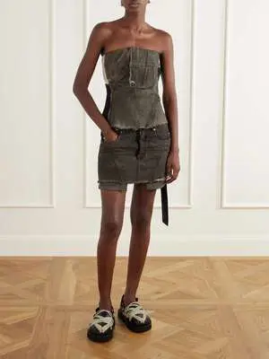 Rick Owens Paneled Frayed Stretch-denim Top