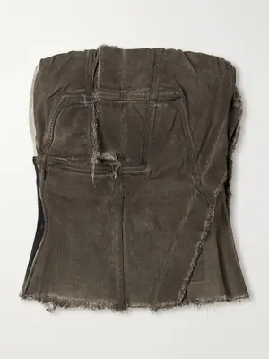 Rick Owens Paneled Frayed Stretch-denim Top - Gray