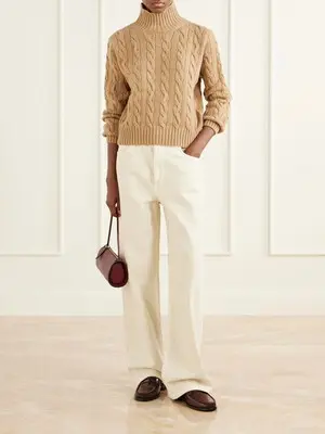 Polo Ralph Lauren Cable-knit Wool And Cashmere-blend Turtleneck Sweater - Brown