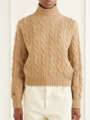 Polo Ralph Lauren Cable-knit Wool And Cashmere-blend Turtleneck Sweater - Brown