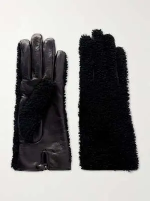 Gabriela Hearst Eglantina Leather-trimmed Shearling Gloves - Black