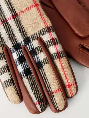 Burberry Checked Leather And Wool Gloves