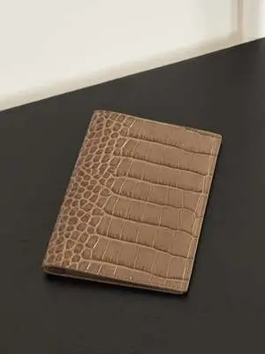 Smythson Mara Croc-effect Leather Passport Cover - Brown