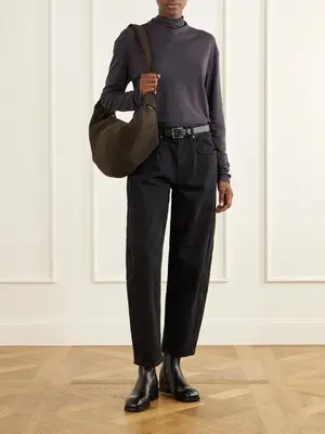 LEMAIRE Croissant Paneled Leather Shoulder Bag - Brown