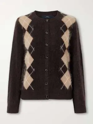 Arch4 Arlo Argyle Brushed Cashmere Cardigan - Chocolate