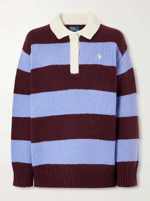 Polo Ralph Lauren Logo-embroidered Striped Wool-blend Polo Sweater - Multi